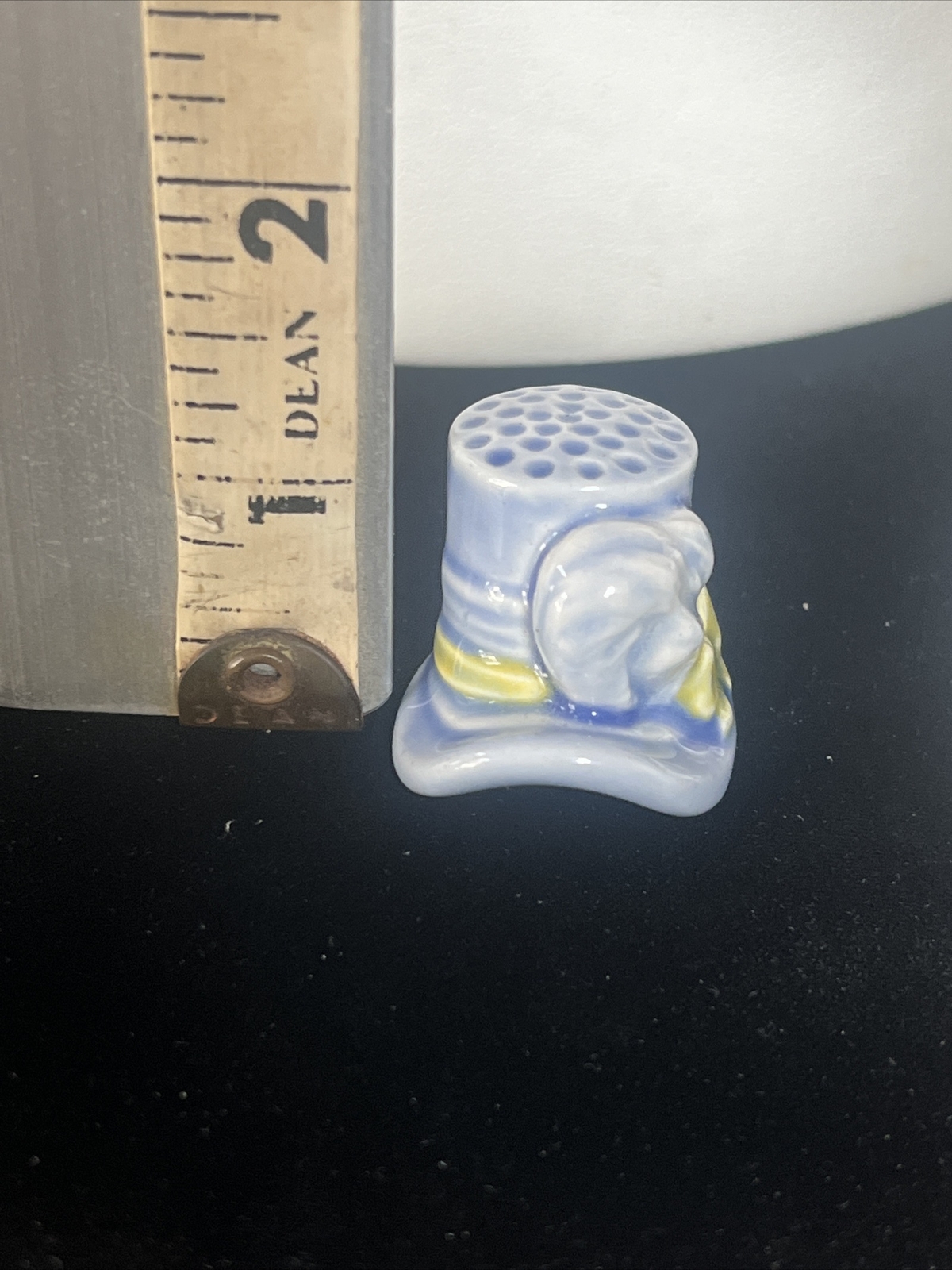Vintage Blue And Yellow Ribbon Bow Hat Ceramic Thimble | eBay