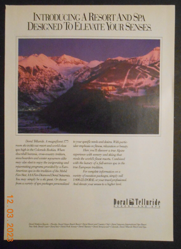 1992 Doral Telluride resort & spa ski resort AD Colorado Rockies ...