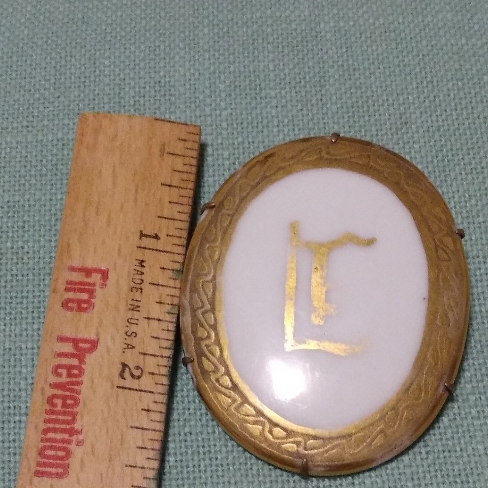 Antique VICTORIAN Lovely Large Hand Painted Porcelain Initial E Gold ...