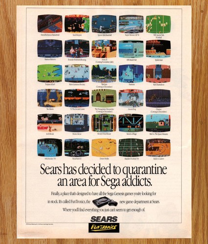 Sears Funtronics Sega Genesis Addicts Video Game Print Ads Poster Promo ...