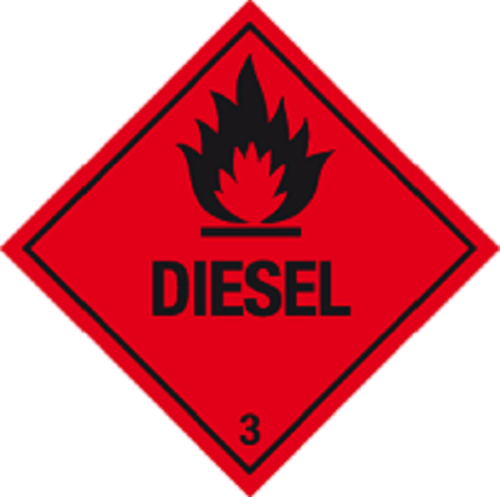 2 x FLAMMABLE DIESEL HAZARD DIAMOND LABELS STICKERS Approx 100x100mm ...
