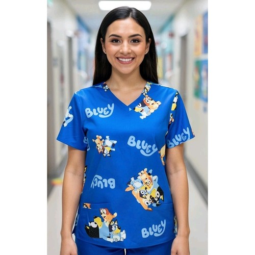 Bluey Women's Scrub Top - V-Neck with Pockets - Small NWT Pediatric ...