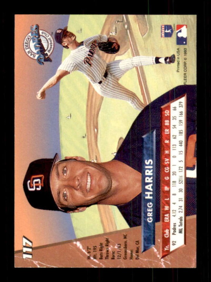 1993 Fleer Ultra #117 Greg Harris AUTOGRAPHED!! Padres 240195 | eBay