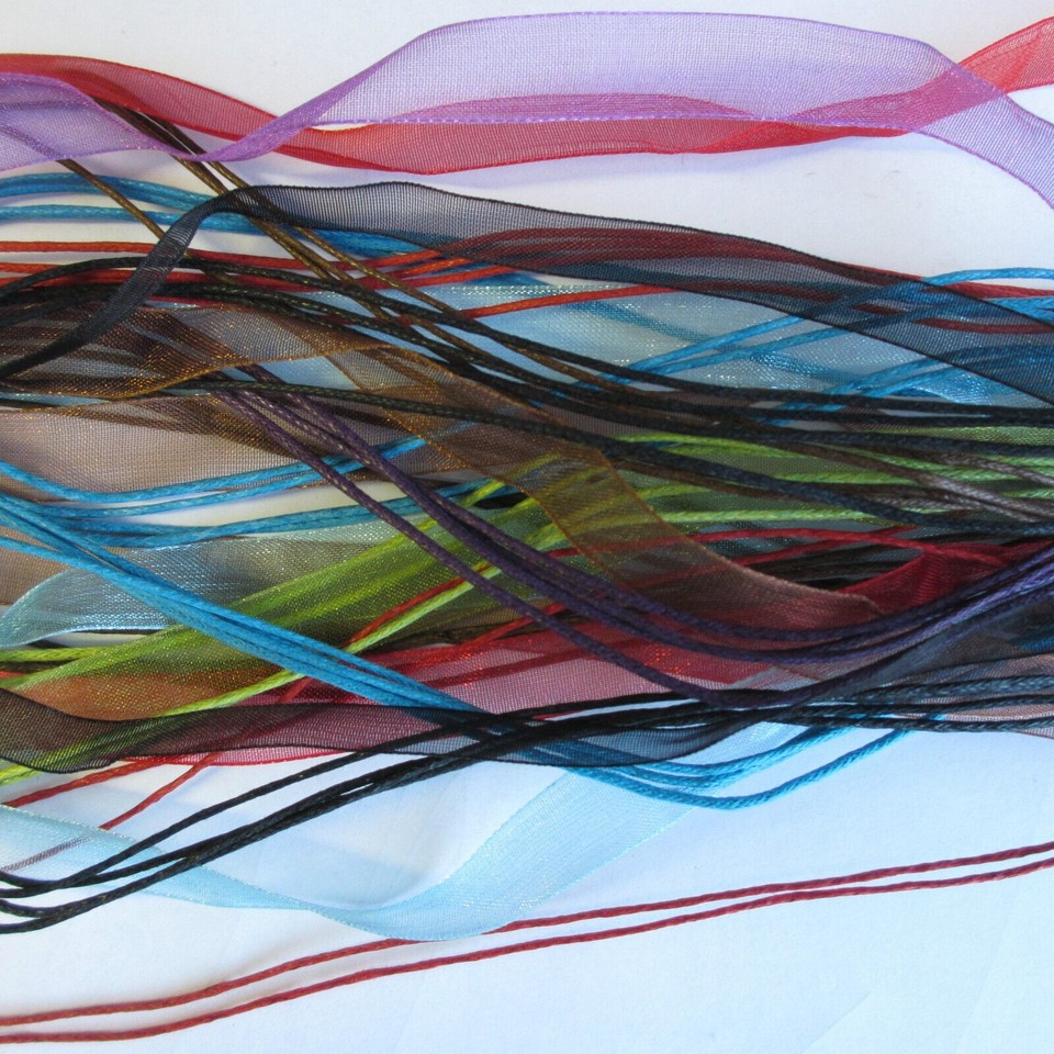 60 Lobster Clasp Organza Ribbon Waxed Cord String Necklaces 18.5" Mixed ...