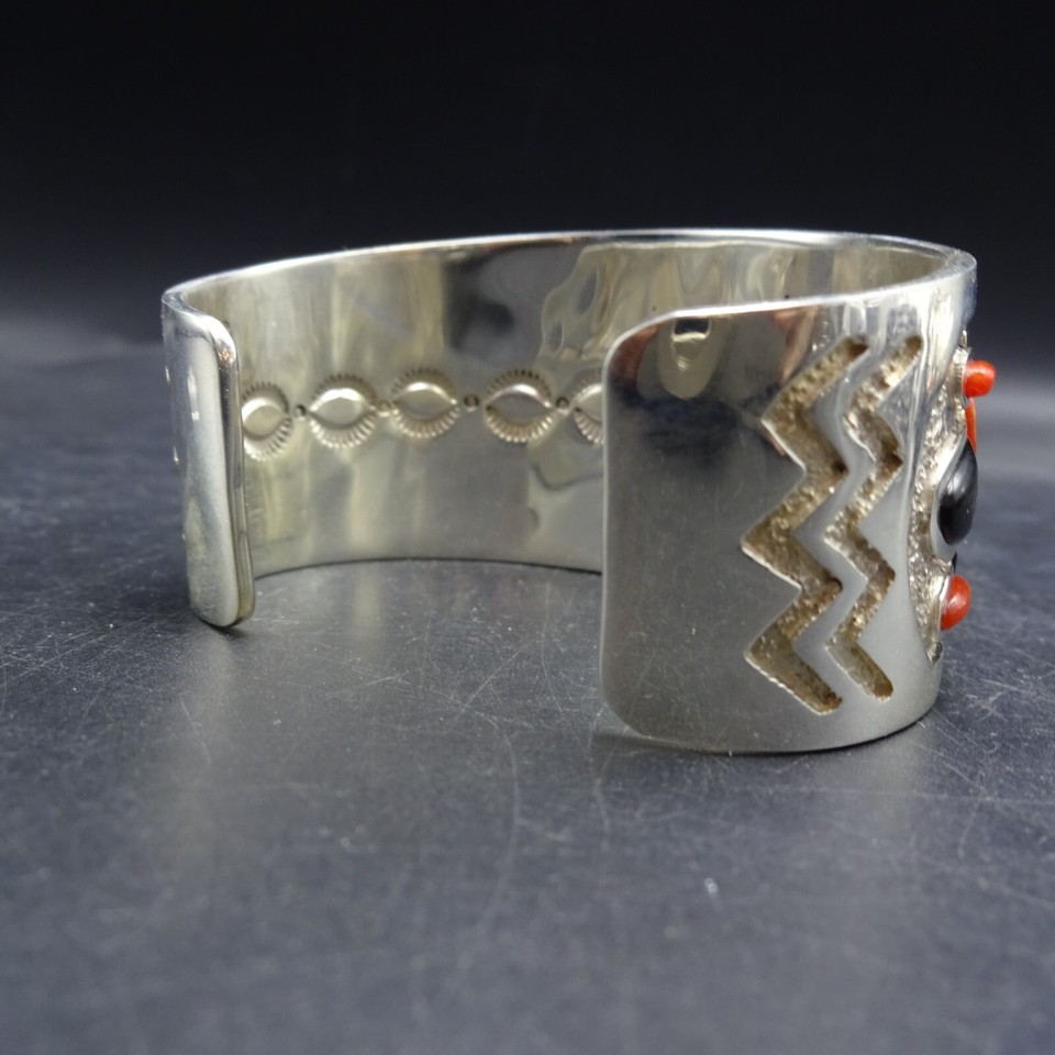 MICHAEL PERRY Navajo TURQUOISE and CORAL Sterling Silver YEI Cuff ...