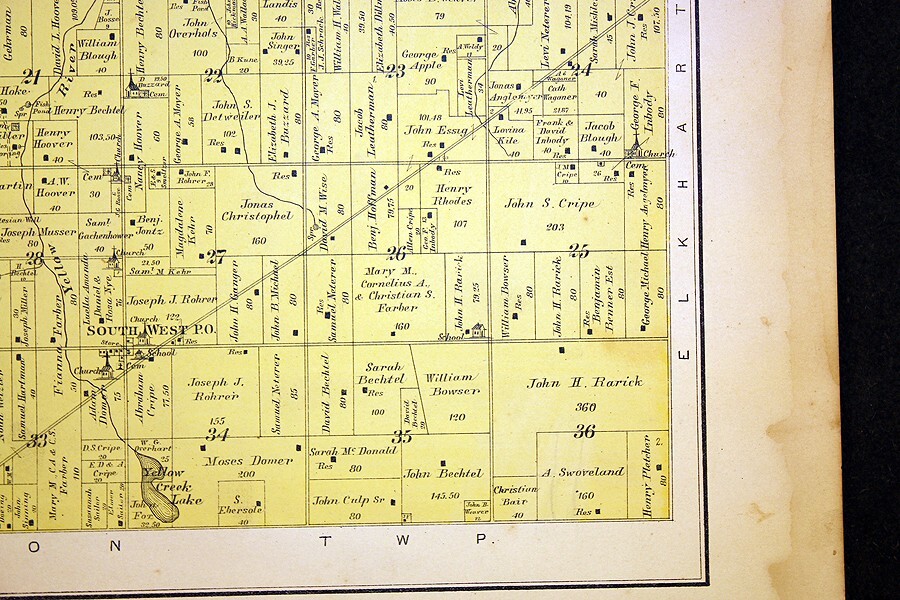 Harrison Township 1892 Plat Map Elkhart County Indiana Original | eBay