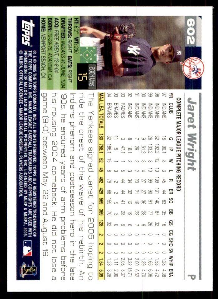 2005 Topps Jaret Wright Baseball Cards #602 | eBay