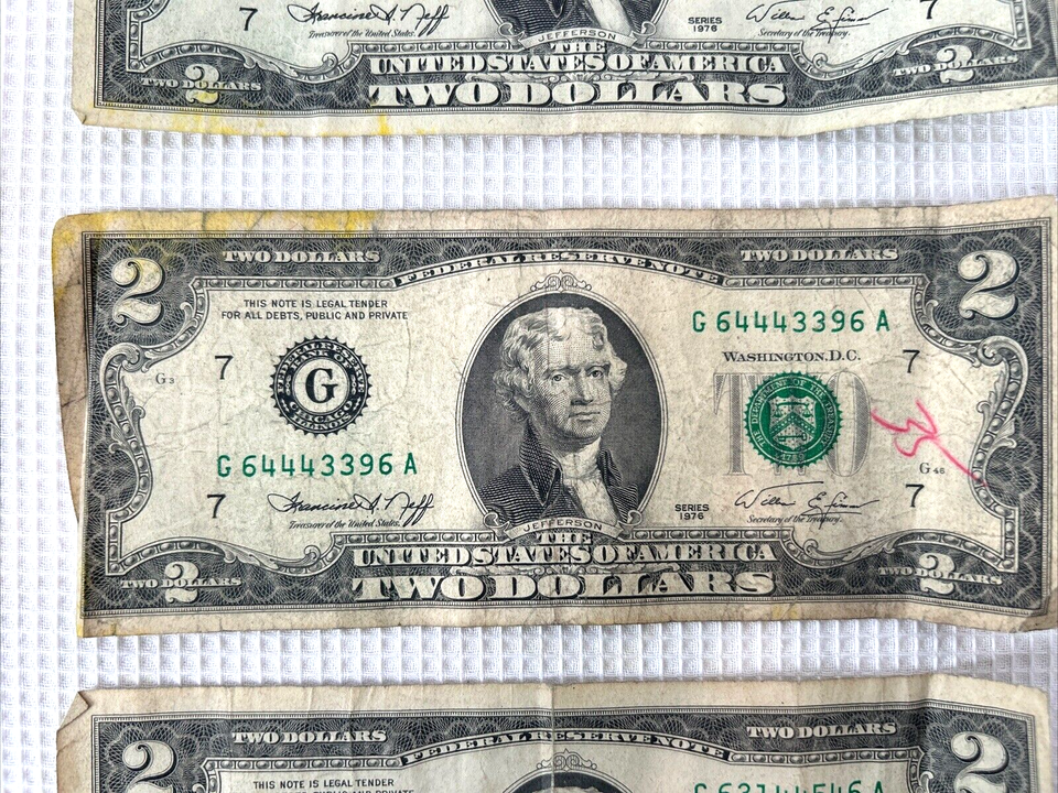 1976 $2 Bank Note 10 Circulated Bills A D F G L Series Duplicate ...