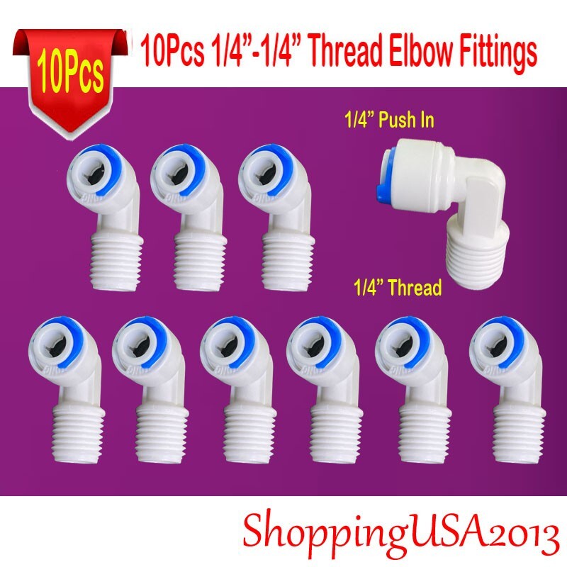10 X 1/4"-1/4" Male Elbow Quick To Thread Fitting Connector RO Water ...