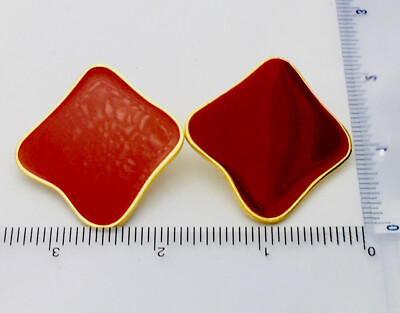 Signed M J Ent Vintage 1990s Gold Red Enamel Button Pierced Earrings MJ ...