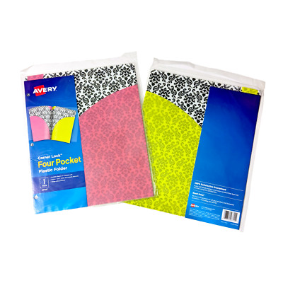 2 Packs Avery Corner Lock 4 Four-Pocket Plastic Folder, Divider, Damask ...