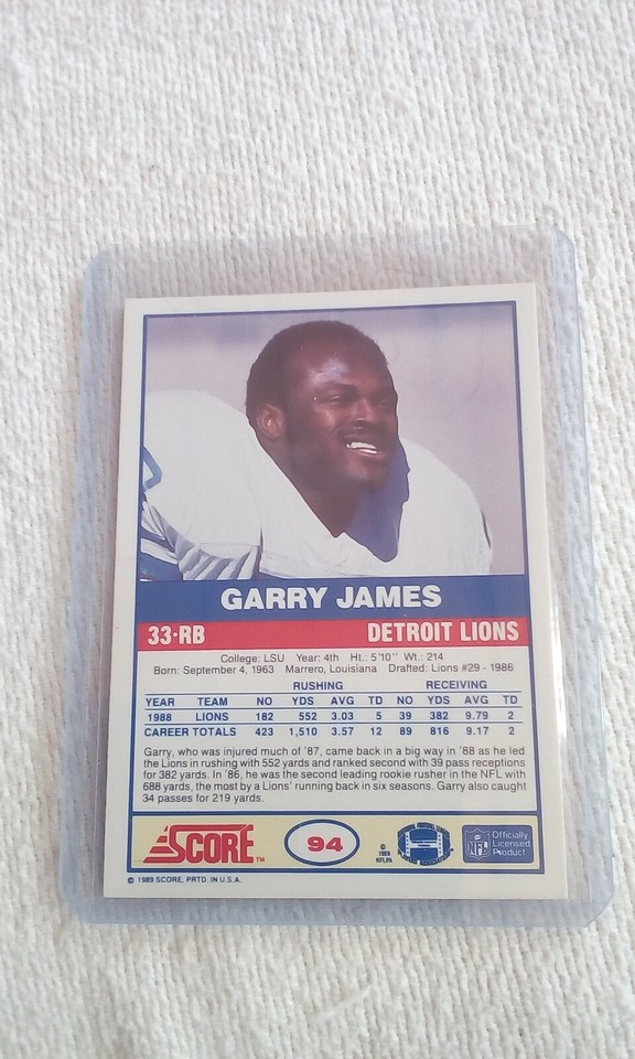 1989 Score #94 Garry James Running Back Detroit Lions | eBay