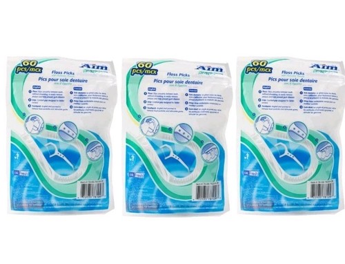 3X Aim Precision Dental Flossers Angled Picks (60 Count/bag) 60/bg (U.S ...