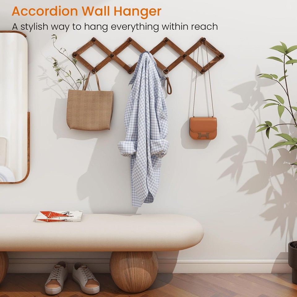 Vintage Wood Expandable Peg Rack- Multi-Purpose Accordion Wall Hangers ...