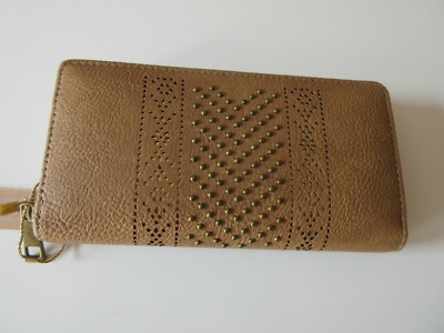 Revive Vintage Vegan Leather Zip Around Multi Compartment Cognac Wallet ...