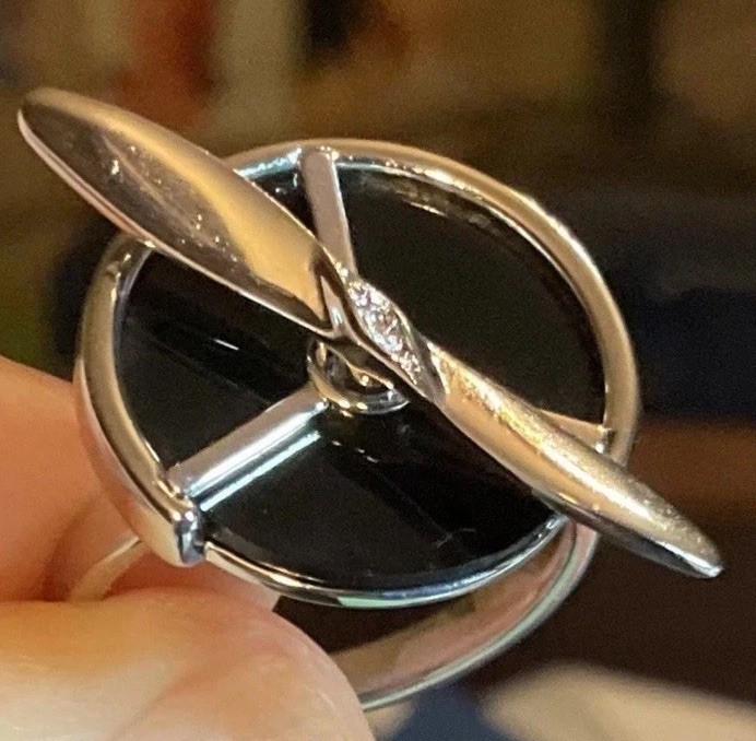 Fidget SPINNER Ring Airplane Propeller Adjustable Sz 7 Black Glass ...