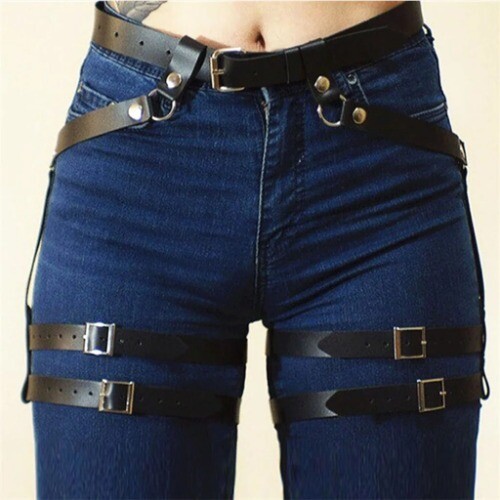 PU Leather Body Harness Waist Belt Leg Garter Punk Goth Suspender Band ...