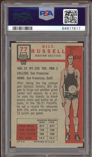 1957 Topps Bill Russell Rookie Card RC #77 - Certified PSA 8 MC (NM ...