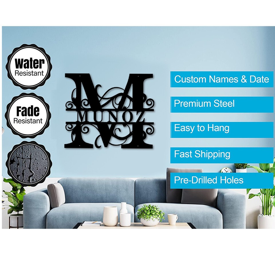 Personalized Last Name Metal Sign, Family Name Monogram Sign, Split ...