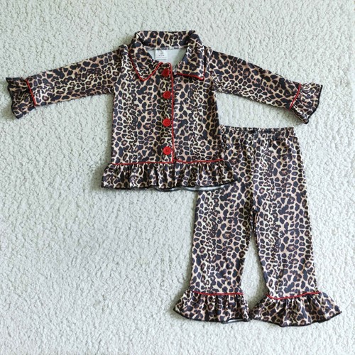 Girls Long Sleeve Pajama Set 2pcs Leopard Sleepwear On Sale | eBay