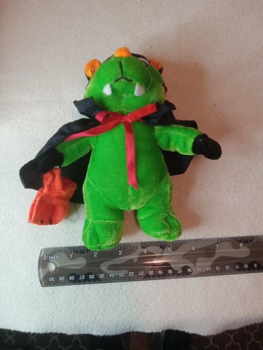 Green Vampire plush, 7 inch, fangs cape, ribbon, candy bag , Halloween ...