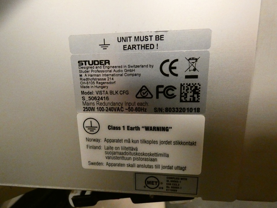 Studer Vista 1 Black Edition Mixing Console w/ TFT Meterbridge & Studer ...