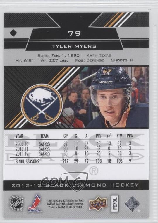 2012-13 Upper Deck Black Diamond Single Diamond Tyler Myers #79 0a1 | eBay