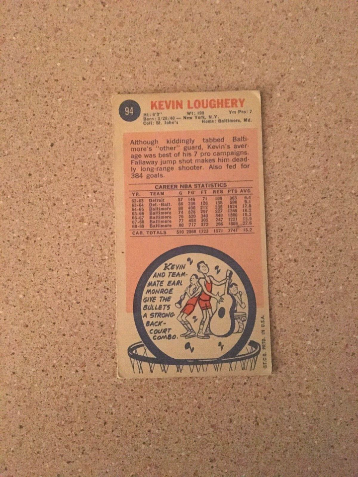 VINTAGE 1969-70 TOPPS KEVIN LOUGHERY ROOKIE #94 GOOD TO VG OLD ...