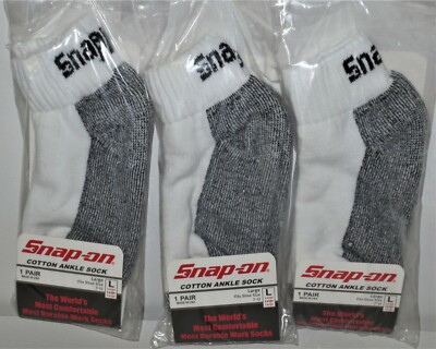 3 PAIRS Men's WHITE Snap-On Ankle Socks LARGE *FREE SHIPPING* MADE IN ...