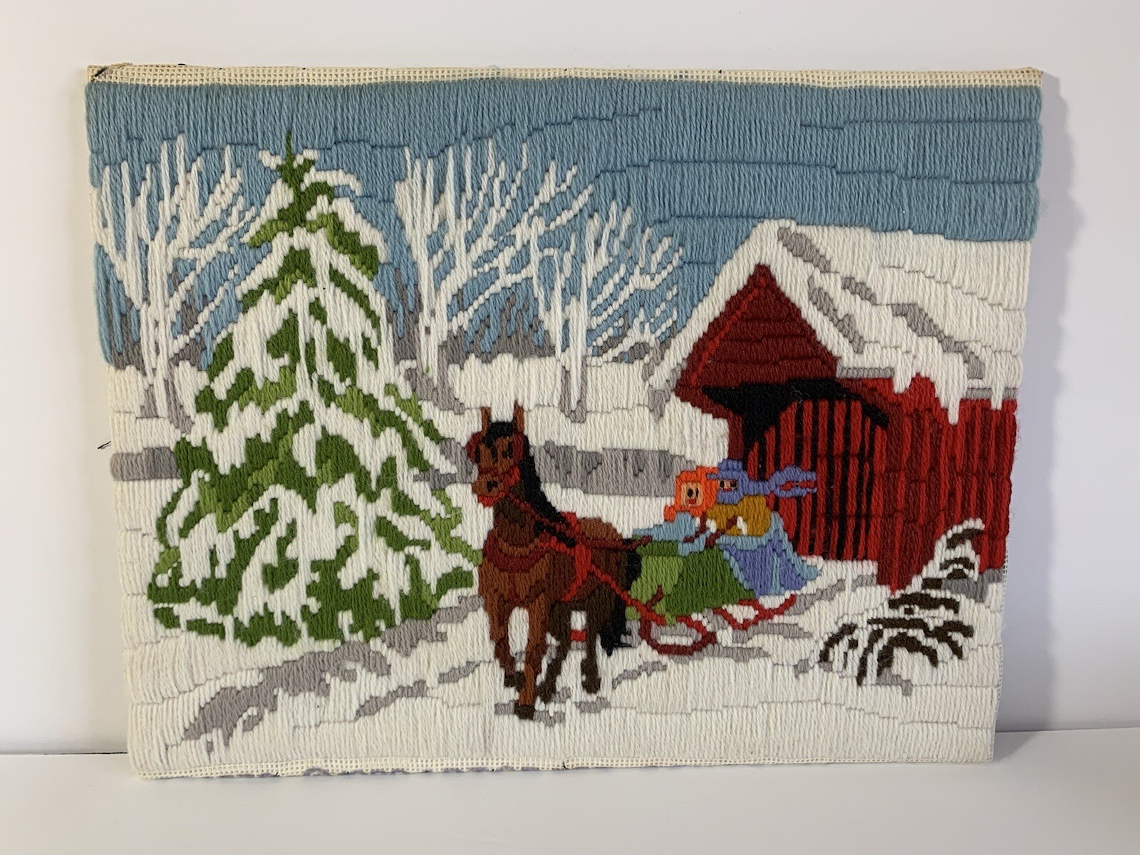 Completed Longstitch Needlepoint Horse And Sleigh Covered Bridge Winter ...