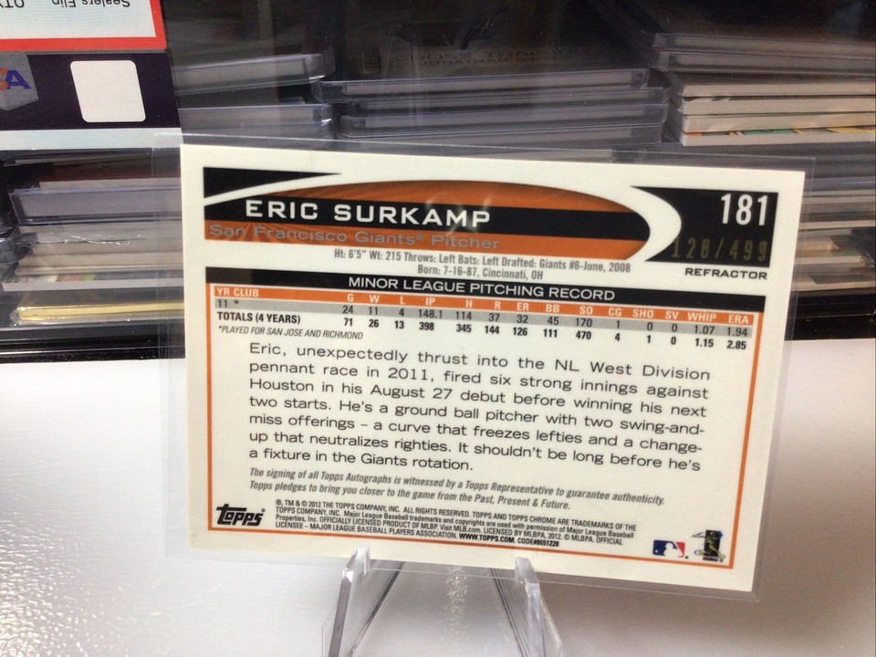 2012 Topps Chrome Rookie Auto Eric Surkamp #181 Rookie Auto RC | eBay
