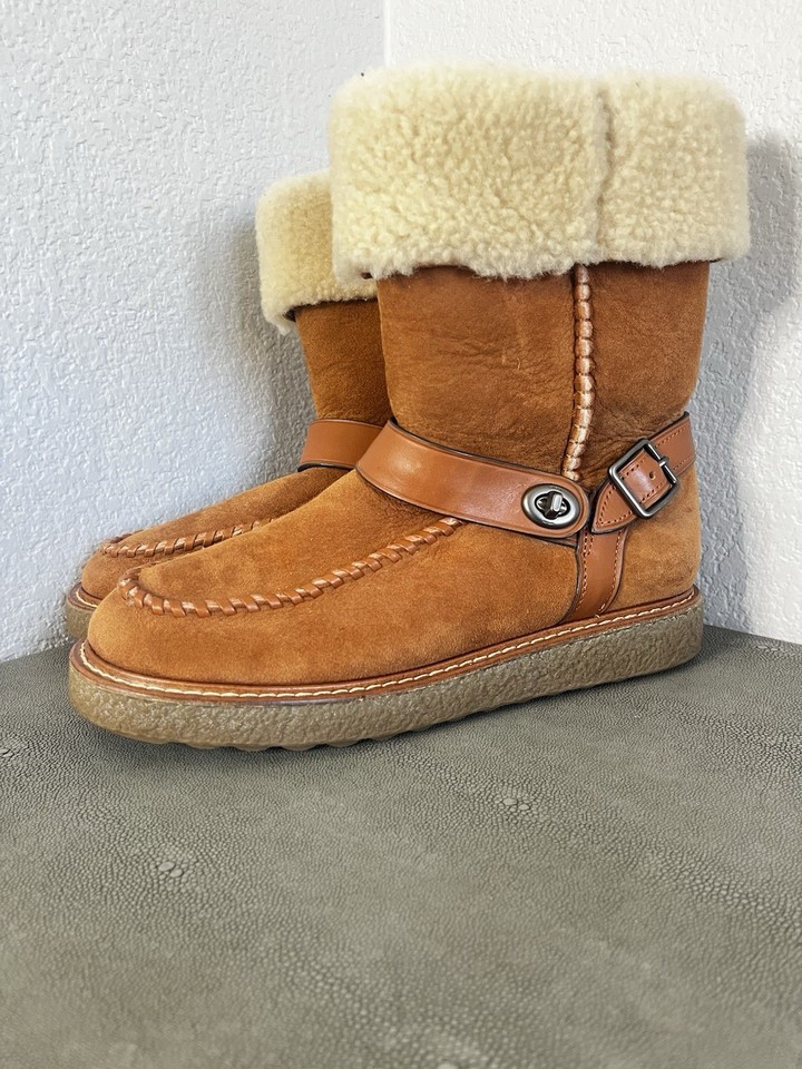 COACH Moto Shearling Turnlock Harness Brown Suede Winter Boot Size 7 | eBay