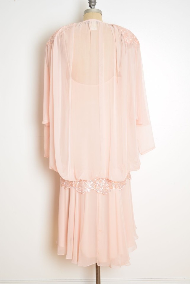 vintage 80s party dress draped pink chiffon fairy flutter flapper ...