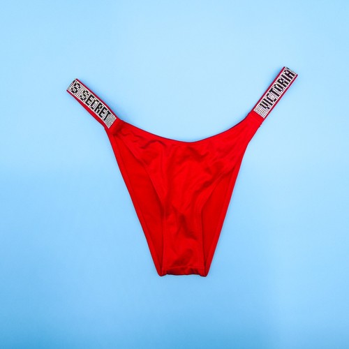 Victorias Secret Red Small Rhinestone Logo Thong Swim Bikini Bottom ...