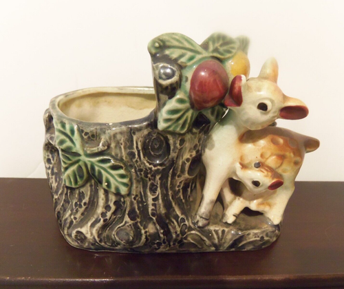 Vintage Japan Florart Ceramic Hand Painted Planter - Mama & Baby Deer ...