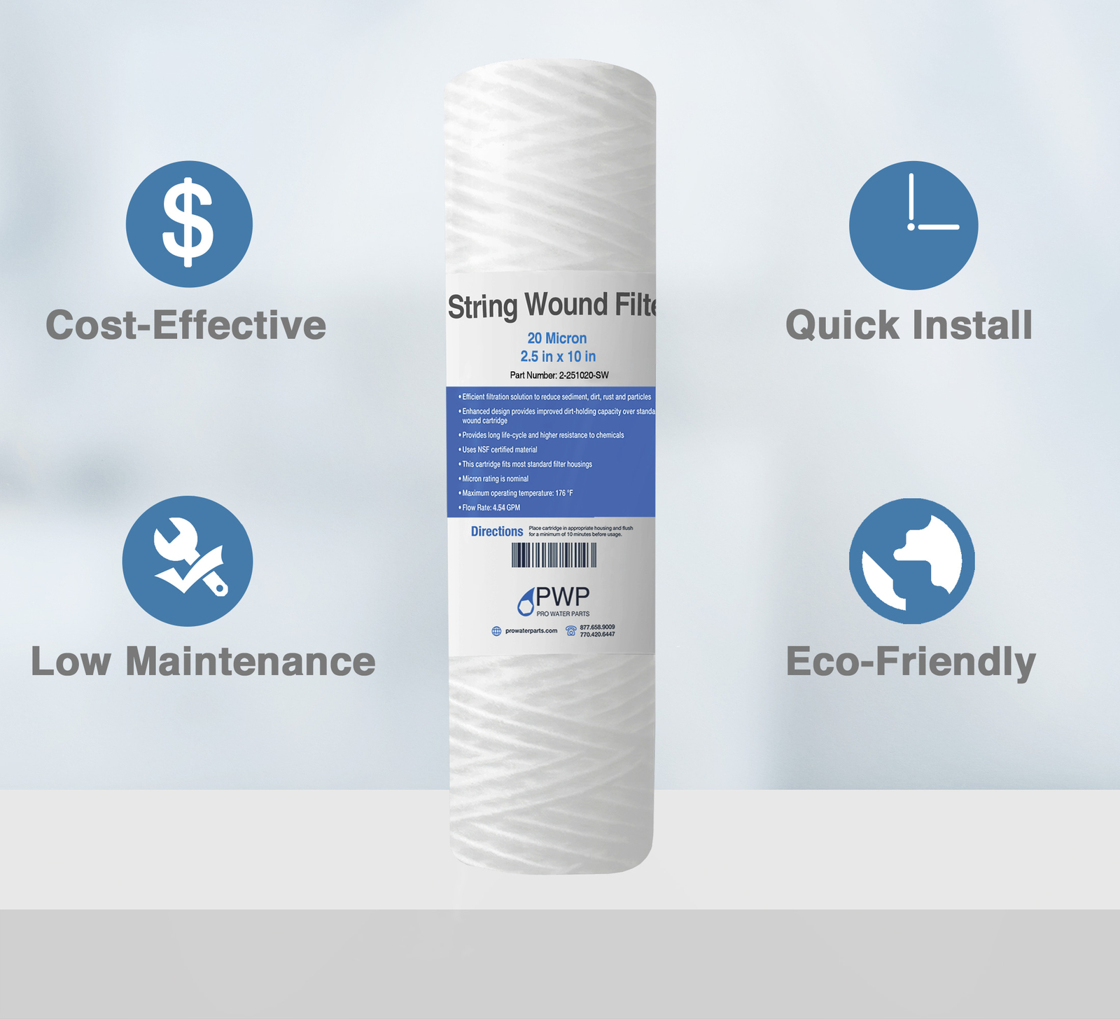 Sediment String Wound Water Filter Cartridge Standard 2.5x10" 20 Micron ...