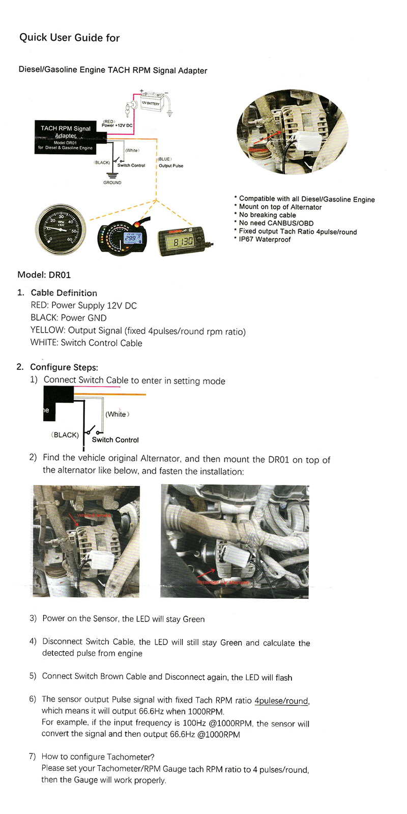 Dissel Engine Tach Adapter RPM Signal Sensor For Vehicle Truck Boat ...