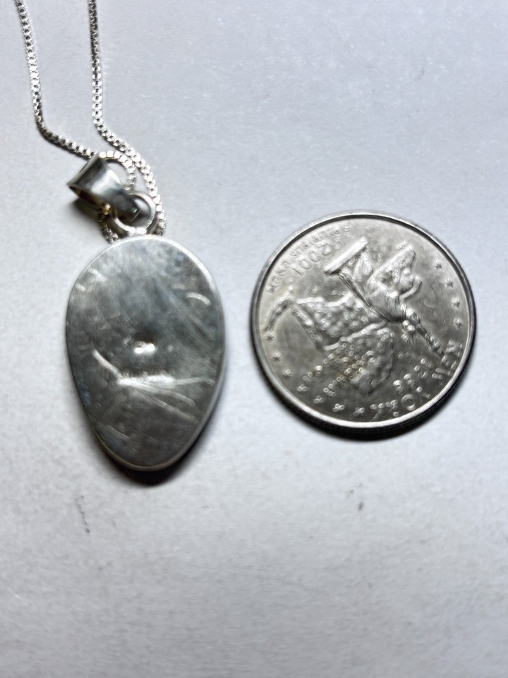 925 Silver Turquoise Opal Inlay Pendant Box Chain Necklace 5.8g 18in ...