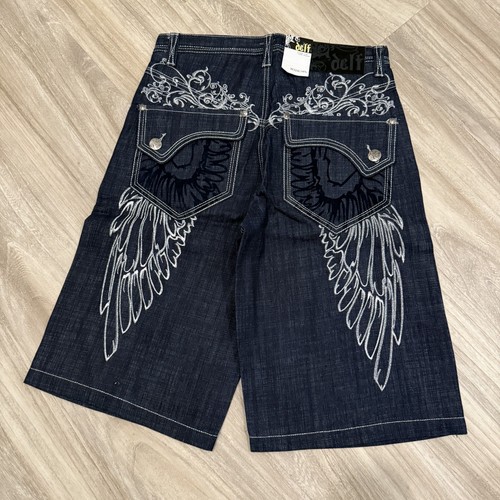 Imperious Delf Men's Shorts Size 32 Blue Embroidered Y2K Grunge Emo ...