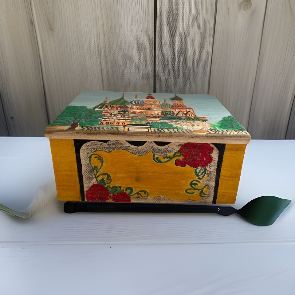 Painted wooden trinket box - hand painted wooden box , vibrant colours ...