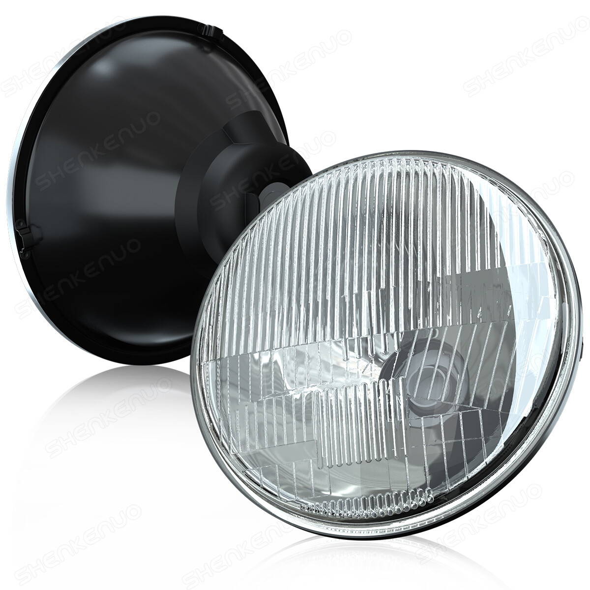 7" Stock Glass Lens Metal Headlight 12-Volt 6k LED H4 Light Bulb ...