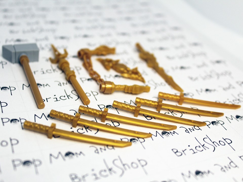 LEGO Ninjago Weapon Set Katana Sword Shuriken Sai Nunchuck Hammer Gold ...