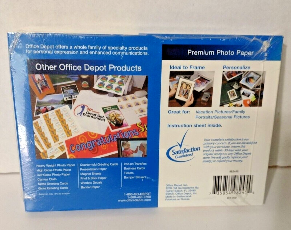 Office Depot Premium Matte Finish Photo Paper 60 4X6 Sheets Inkjet New ...