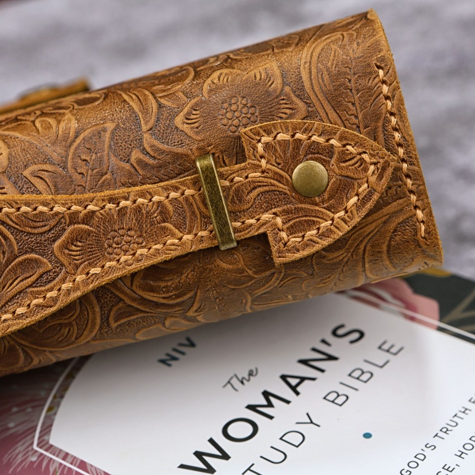 Embossing Leather Bible Cover Case with handle for Woman's Study Bible ...