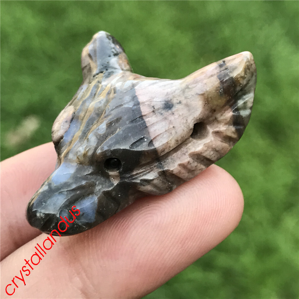 Natural wolf head skull quartz crystal pendant wolf skull gem carved ...