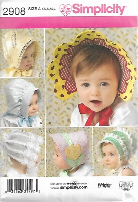 Simplicity Pattern #2908-Babies & Toddlers Hats in 4 Sizes-XS, S, M, L ...