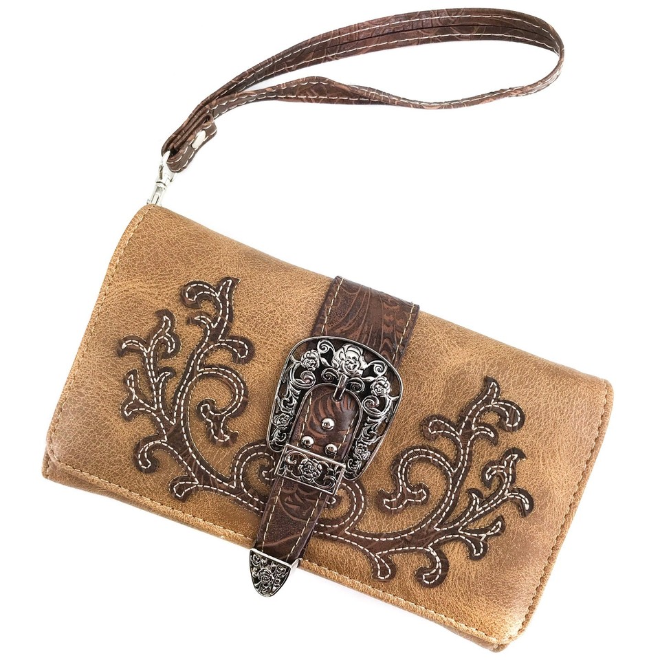 Justin West Western Floral Cut Stud Buckle Conceal Carry Large Handbag ...
