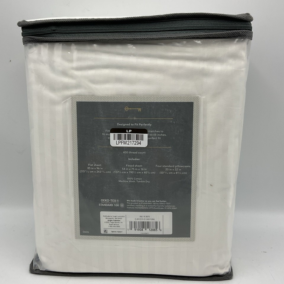 Threshold Signature Damask Sheet Set 100% Cotton Sateen White Full | eBay