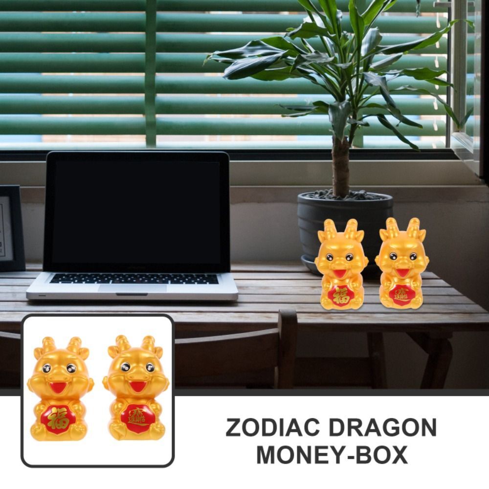 Gold Coin Bank Plastic Chinese Zodiac Dragon Home Decor Saving Money ...