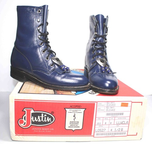 Vintage Justin Roper Kiltie Navy Blue Lace-Up Boots L0527 Womens Size ...